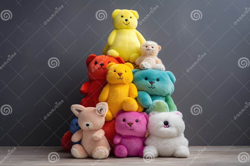 Stack of Plush Toys in Rainbow Colors Stock Illustration - Illustration ...