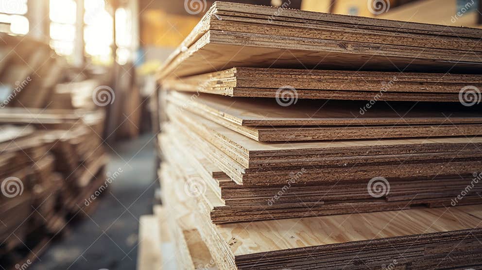 Stack of Plywood Sheets in a Warehouse. Stock Photo - Image of lumber ...