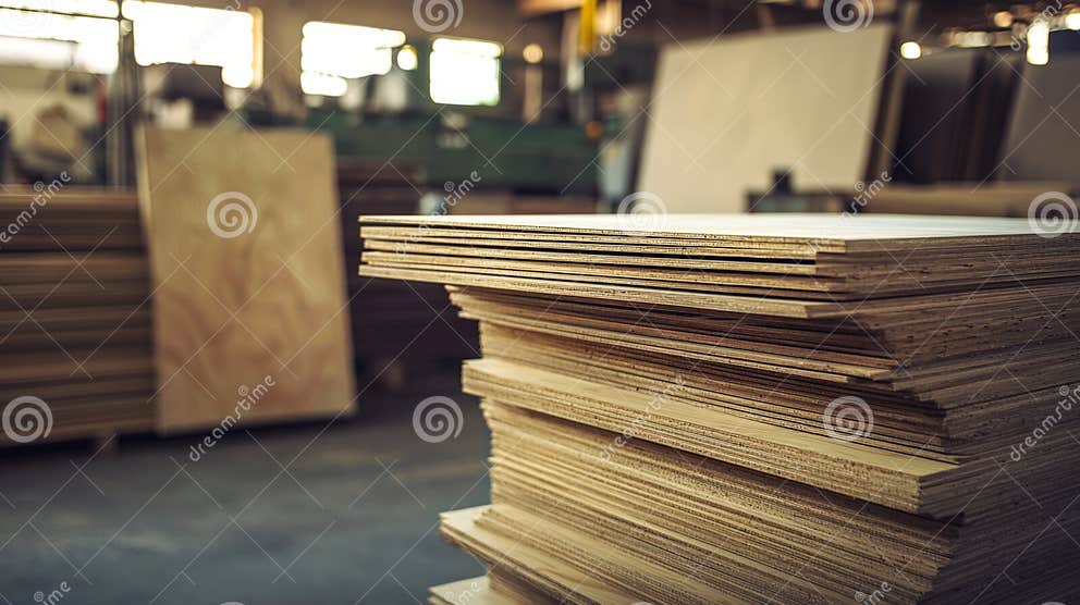 Stack of Plywood Sheets in a Warehouse. Stock Photo - Image of ...