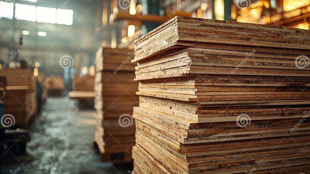 Stack of Plywood Sheets in a Warehouse. Stock Photo - Image of ...