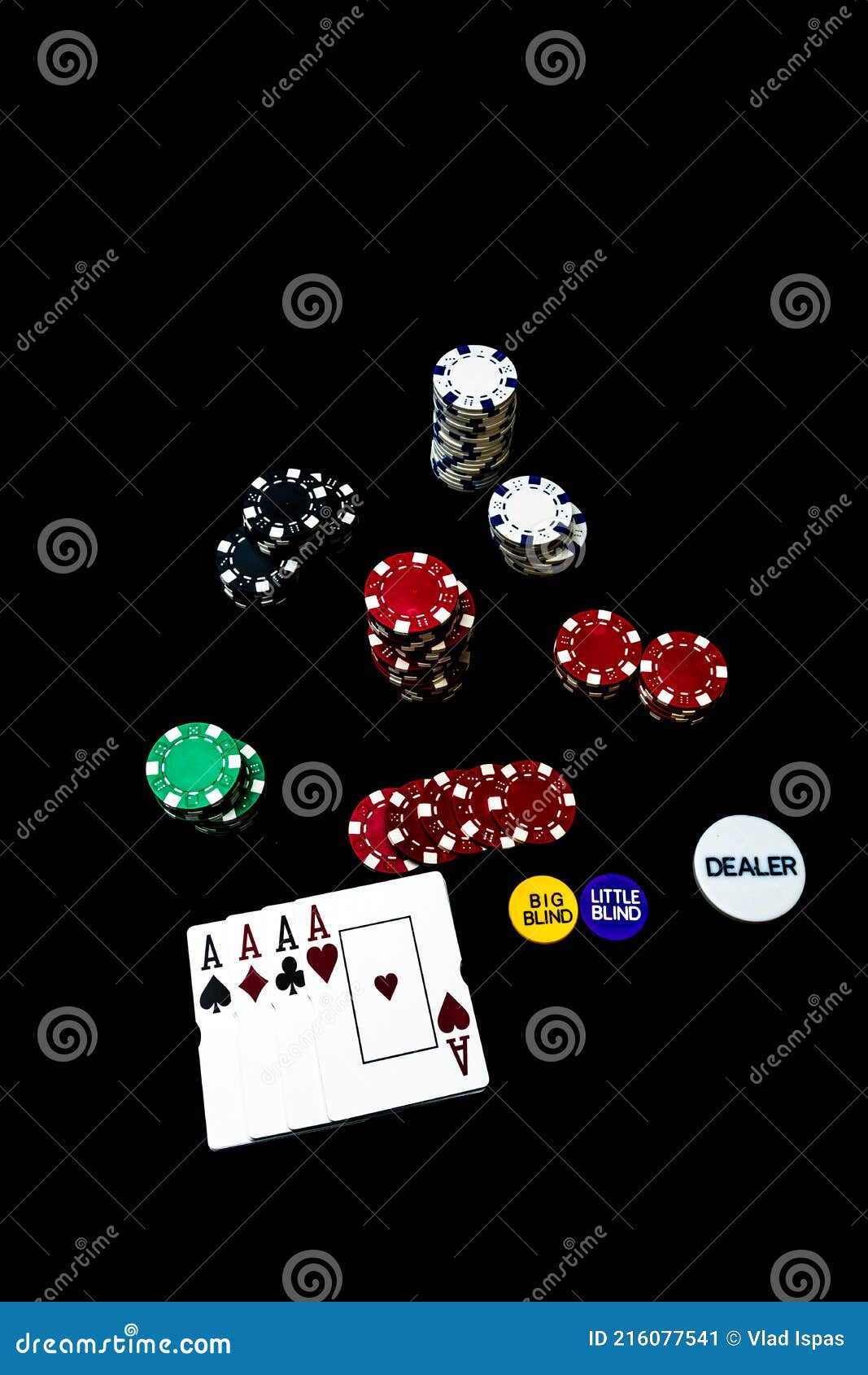 Stack of Poker Chips and Poker Cards on Black Background Stock Image ...