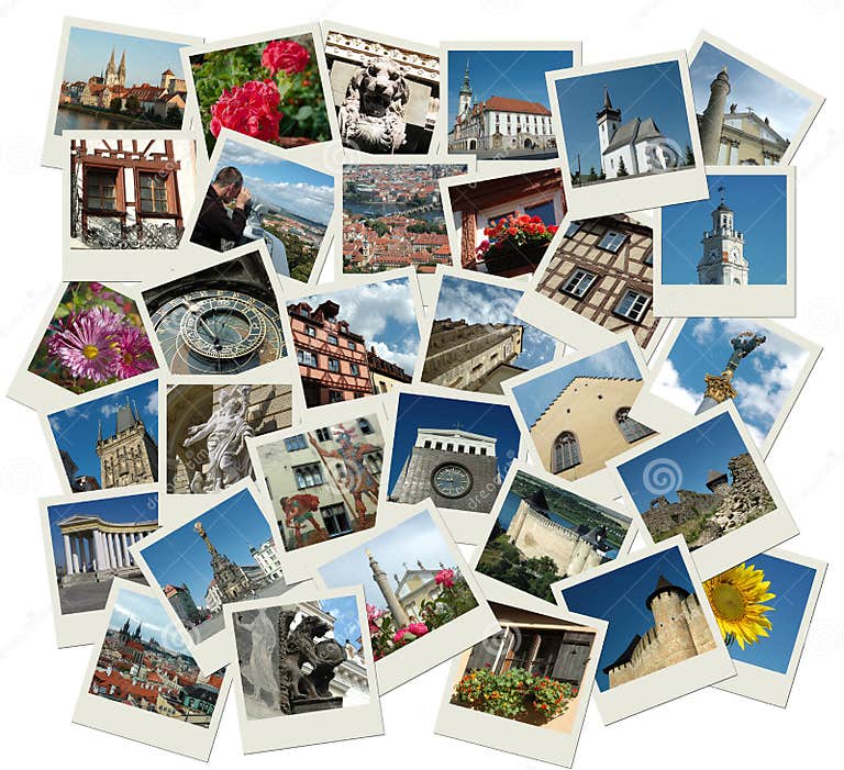 Stack of Polaroid Shots with European Landmarks Stock Photo - Image of ...