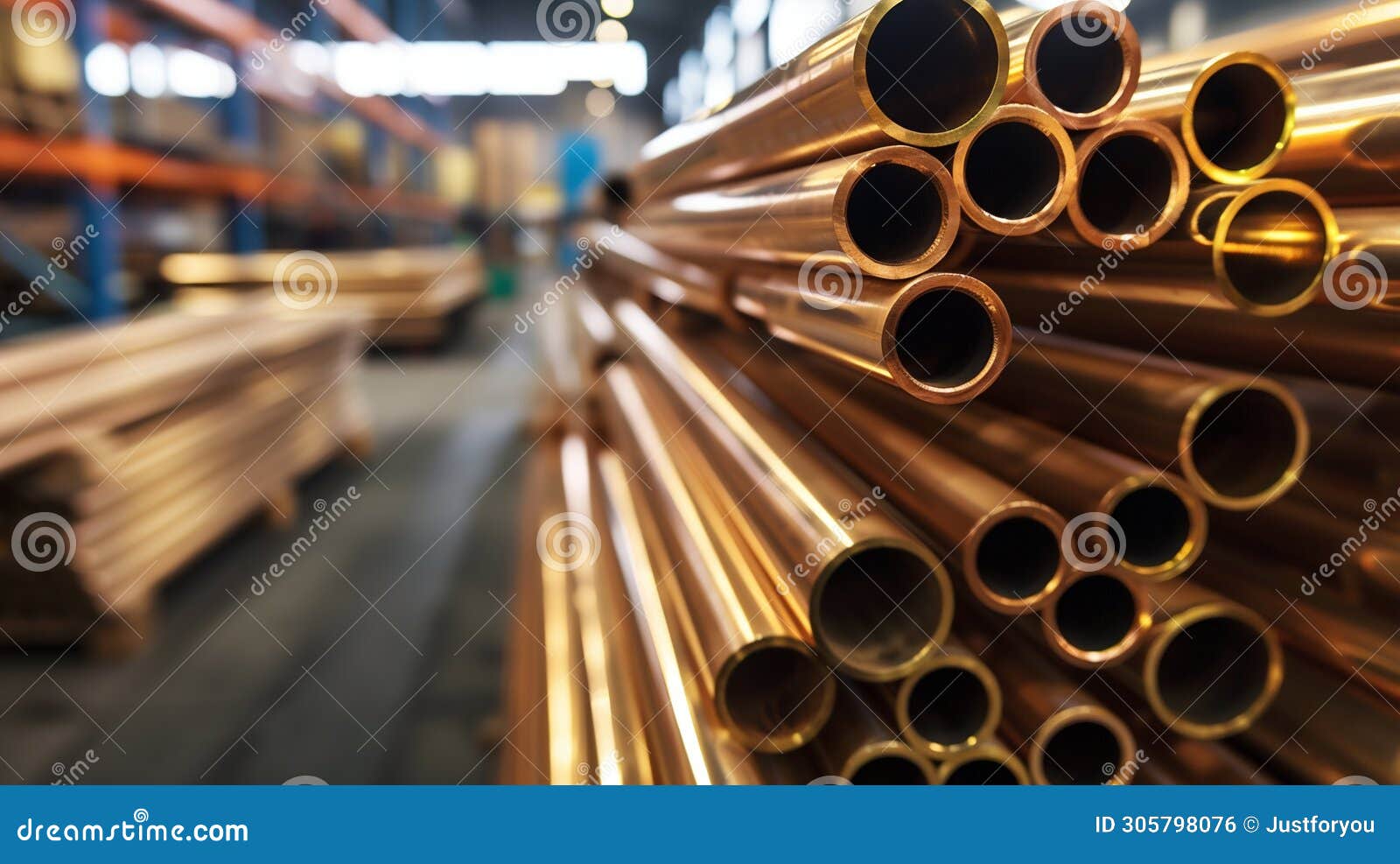 Stack of Polished Bronze Tubes at Industrial Warehouse. Generative Ai ...