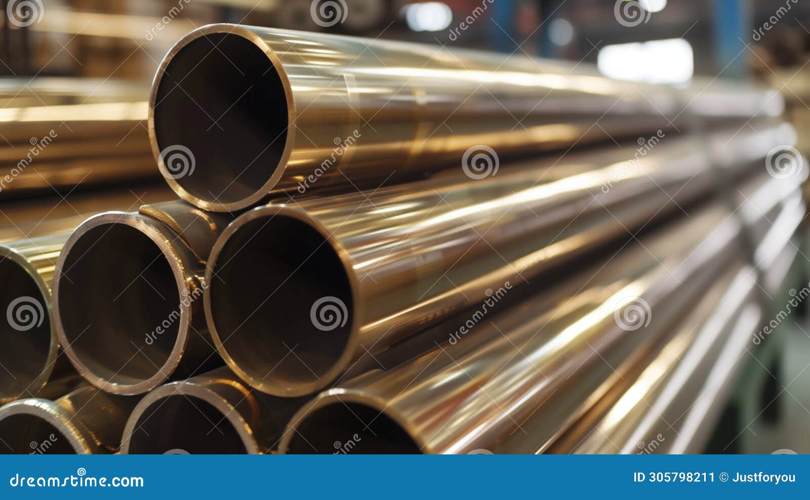 Stack of Polished Bronze Tubes at Industrial Warehouse. Generative Ai ...