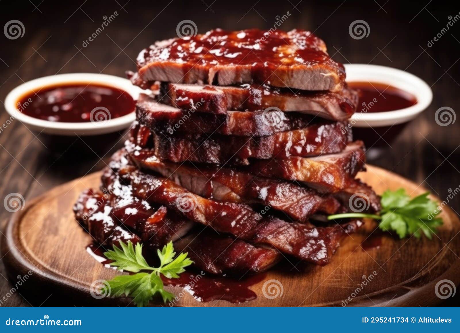 A Stack of Pork Ribs with Dark Bbq Sauce Stock Photo - Image of savory ...