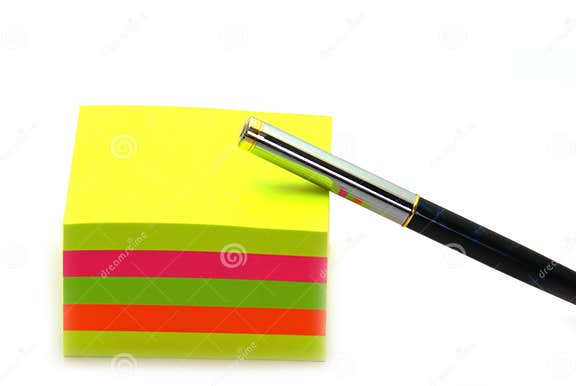 Stack of Post Its and a Pen Stock Image - Image of communications ...