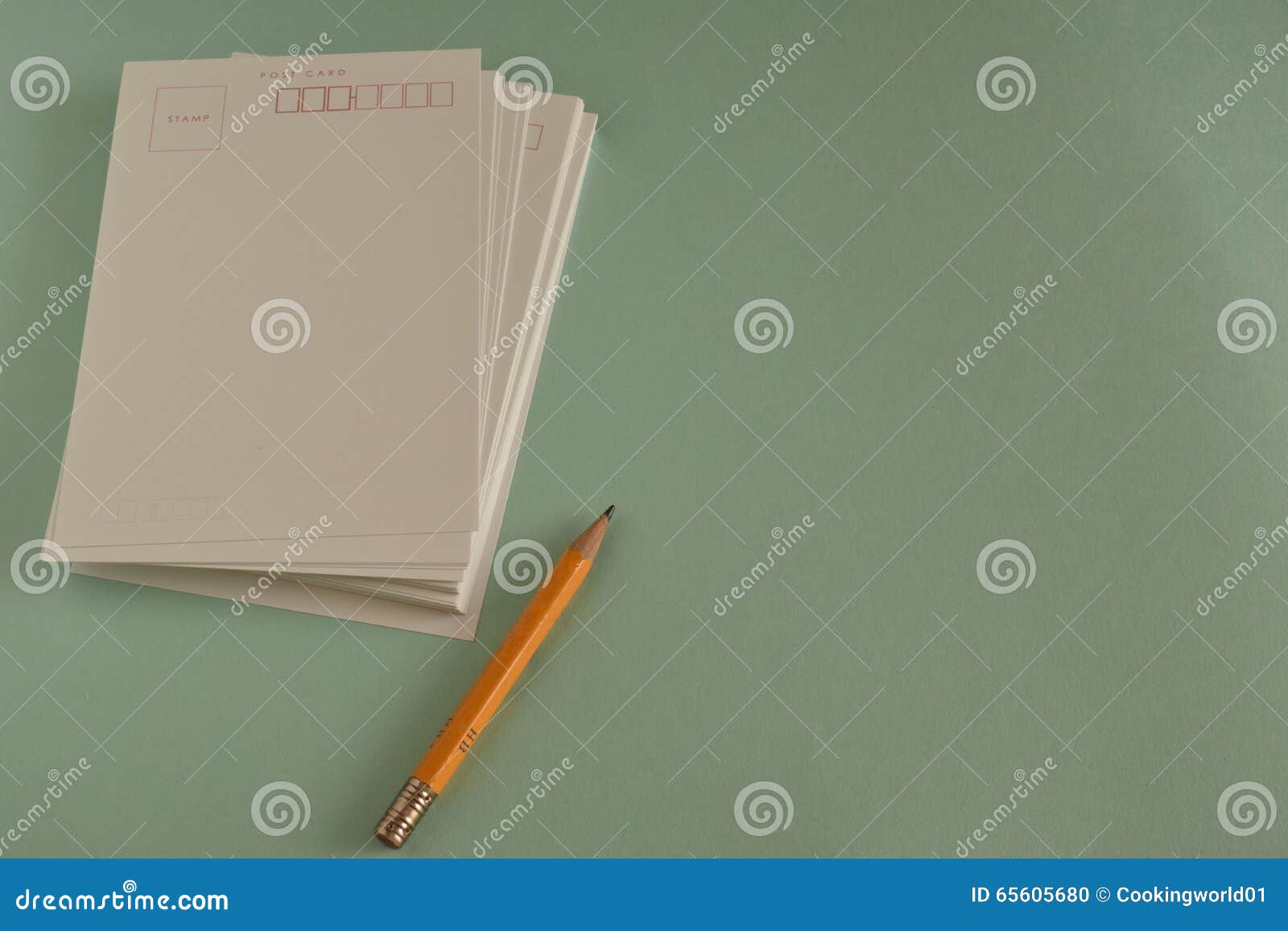 Stack of Postcards on Blue Background Stock Photo - Image of pattern ...