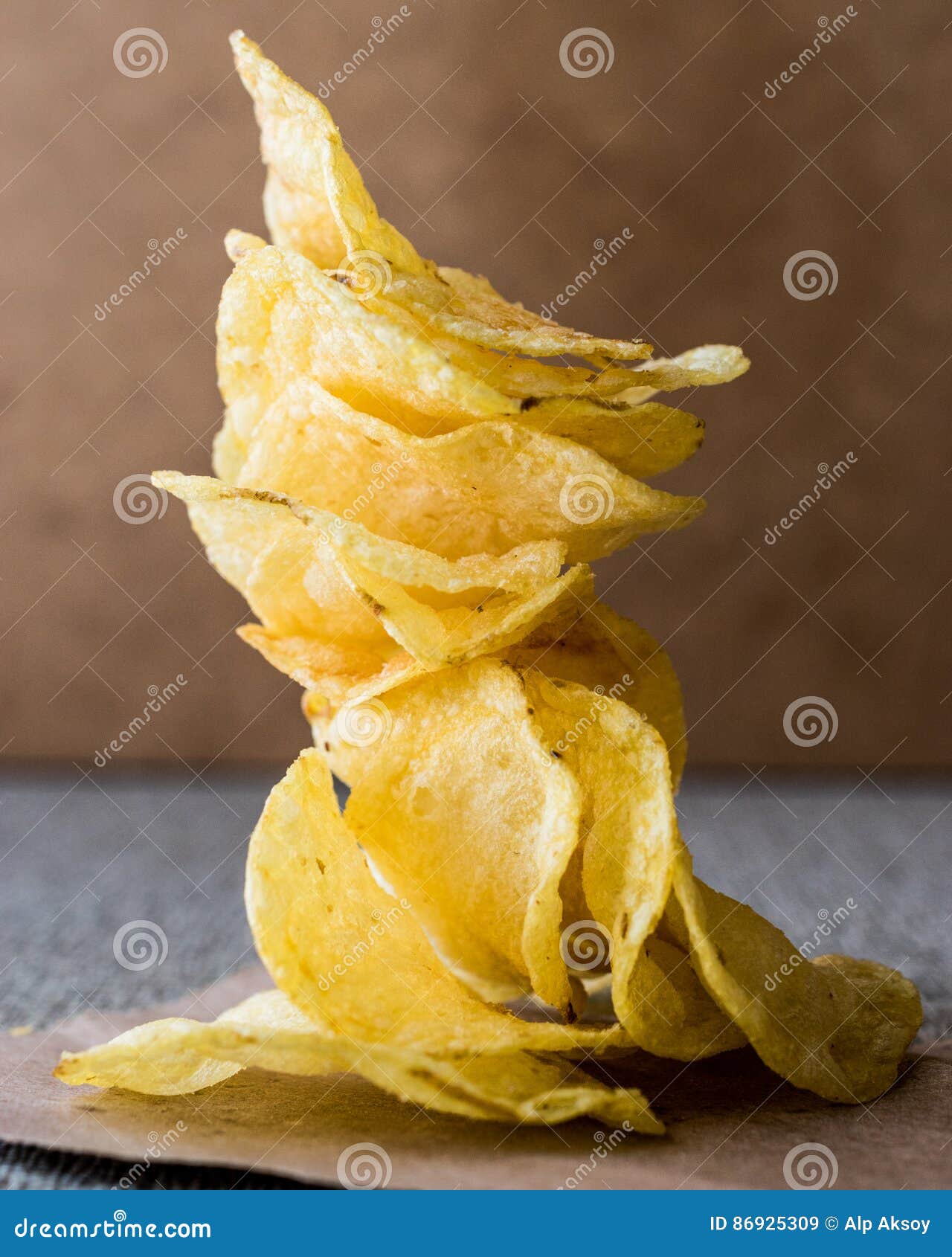 Stack of potato chips. stock image. Image of chip, salted - 86925309