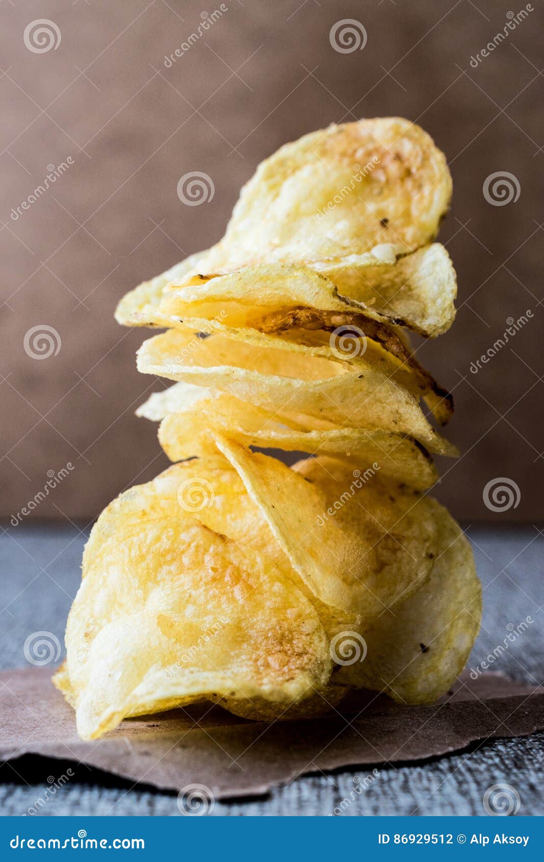 Stack of potato chips. stock photo. Image of closeup - 86929512