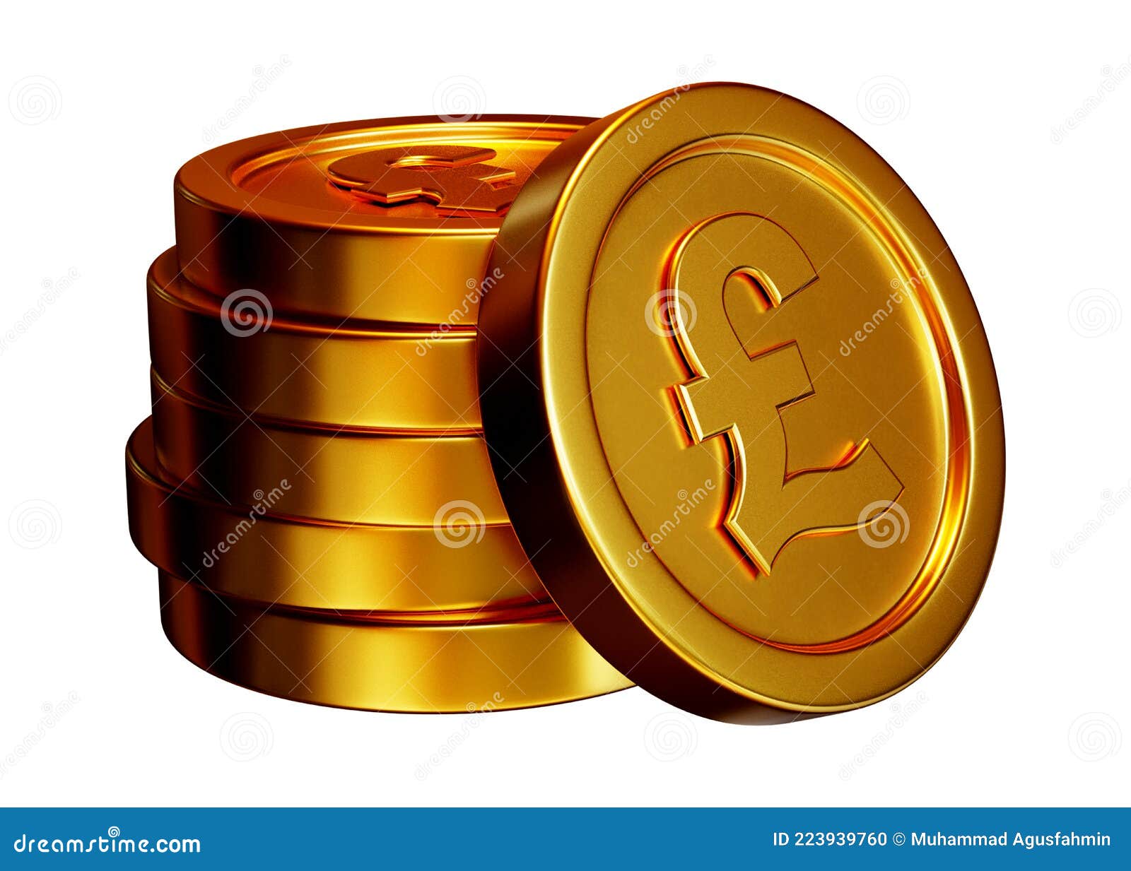Stack of Pound Coin 3d Rendering on White Background Stock Illustration ...