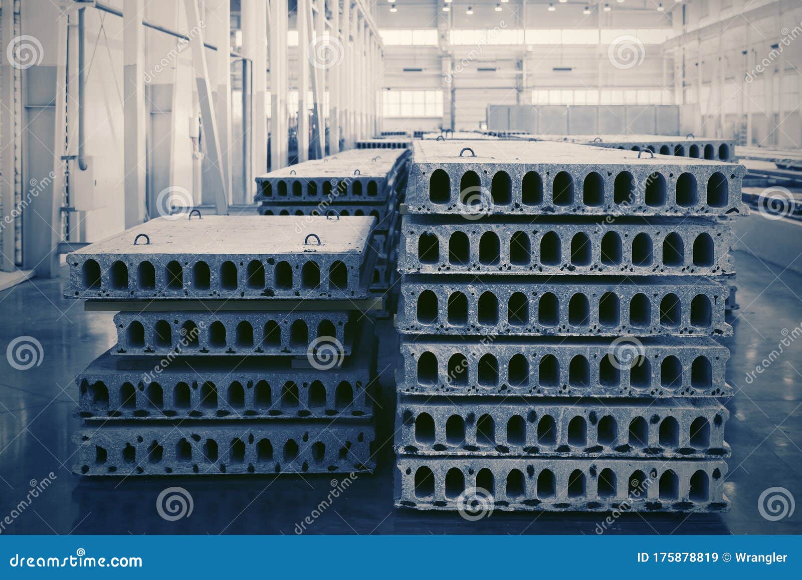 Stack Of Precast Reinforced Concrete Slabs In Factory Workshop Royalty ...