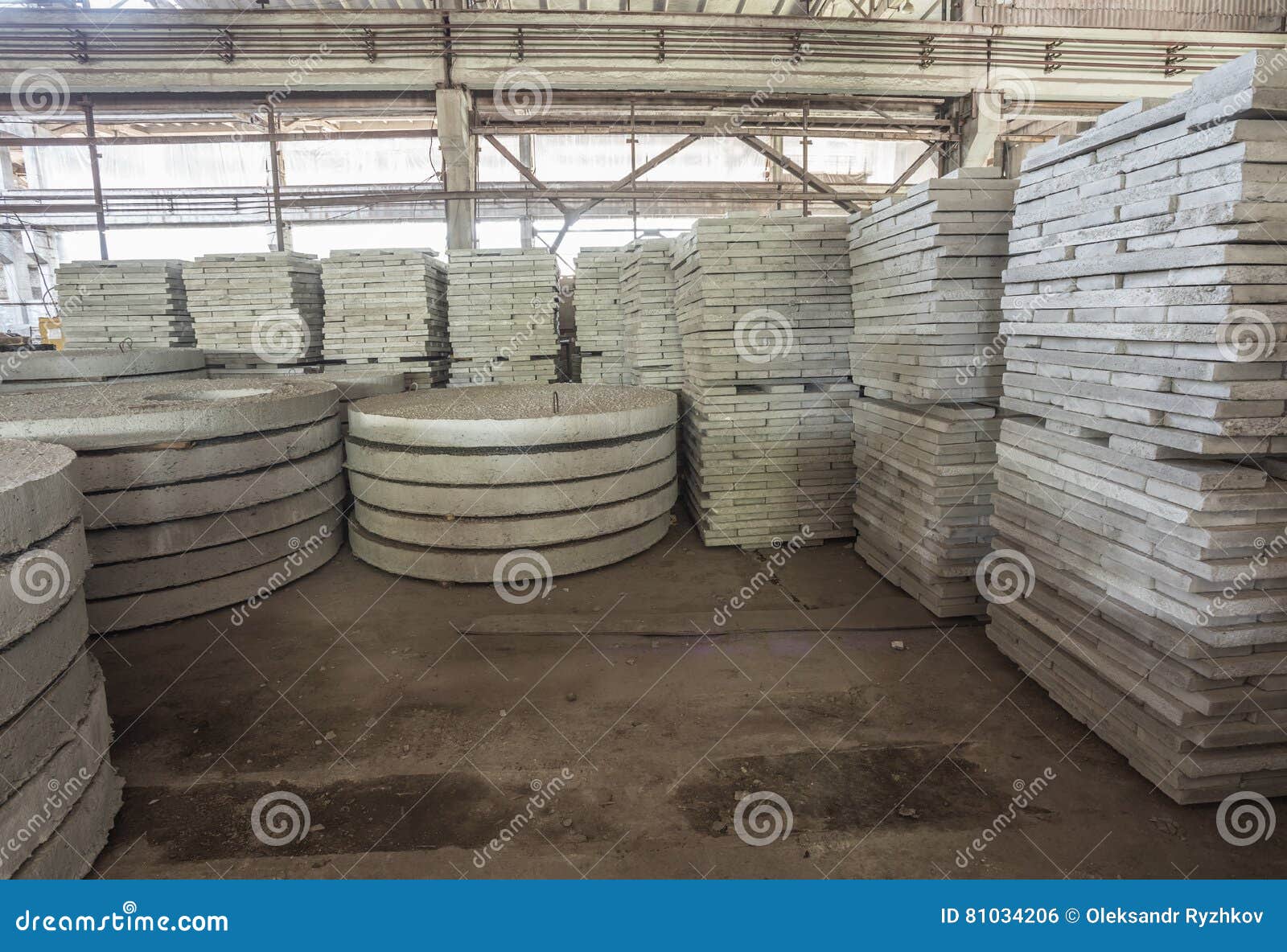 Stack of Precast Reinforced Concrete Slabs in a House-building Factory ...