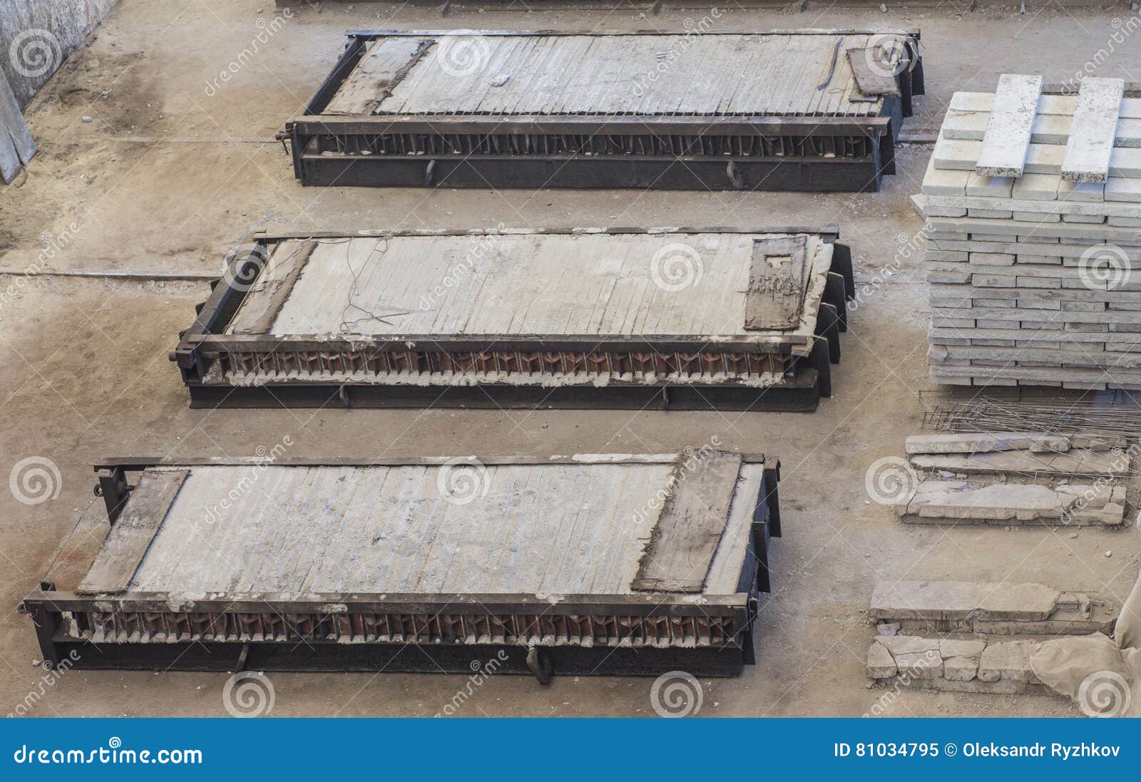 Stack of Precast Reinforced Concrete Slabs in a House-building Factory ...