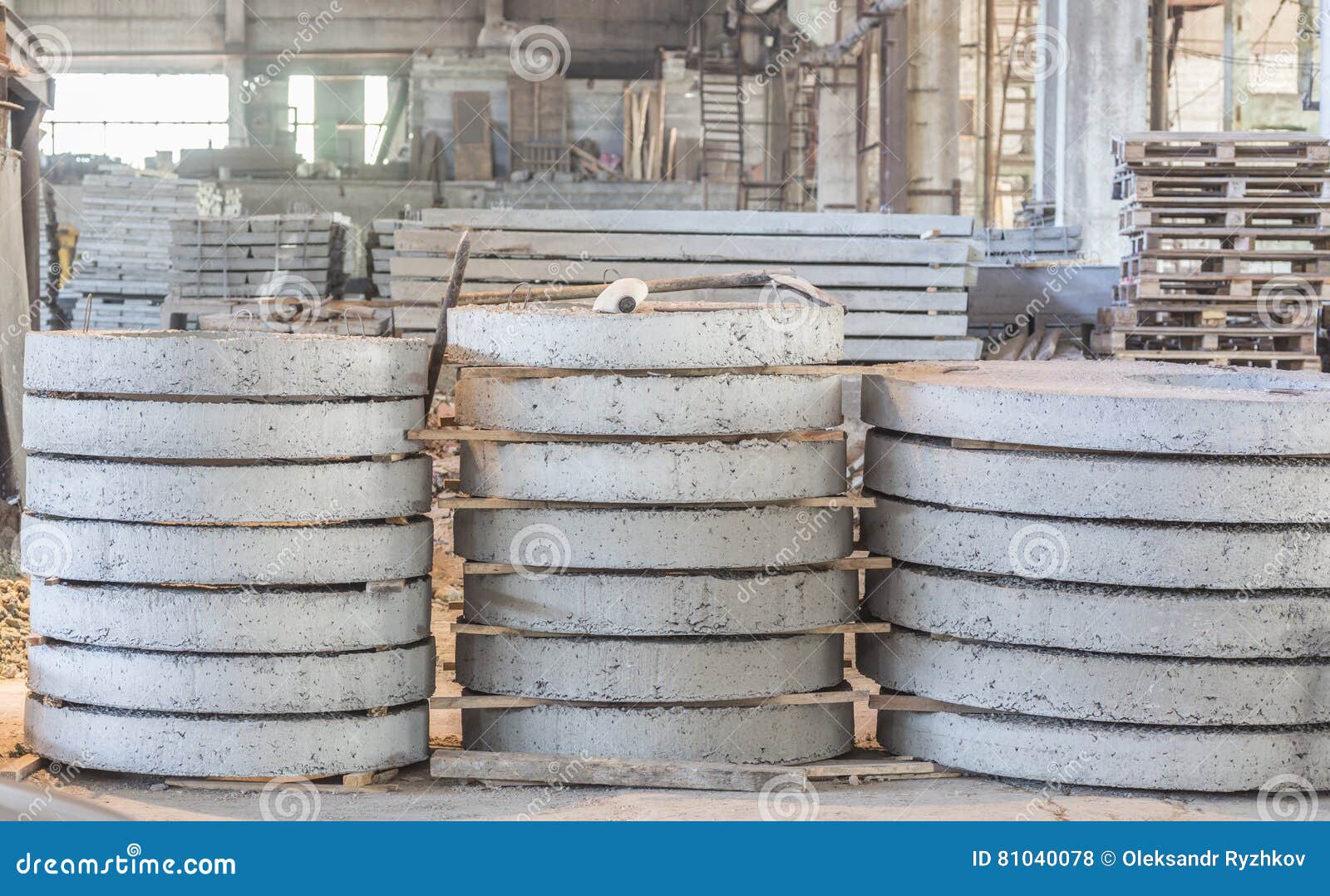 Stack of Precast Reinforced Concrete Slabs in a House-building Factory ...