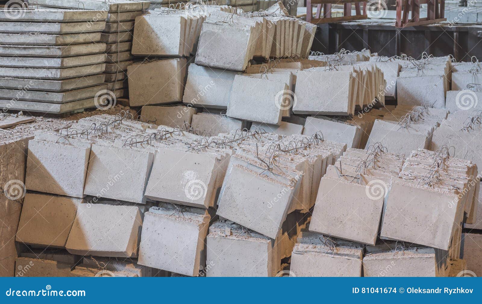 Stack of Precast Reinforced Concrete Slabs in a House-building Factory ...