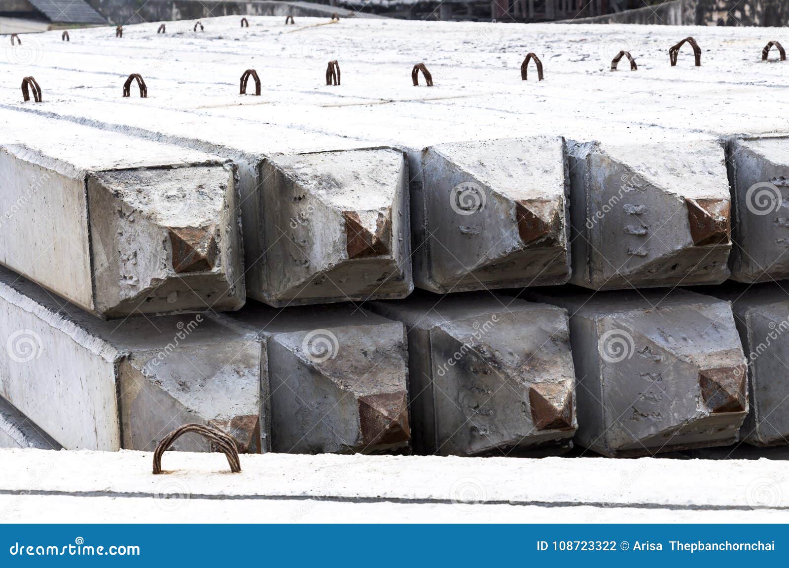 Stack of Prestressed Concrete Piles on Ground for Foundation Con Stock ...