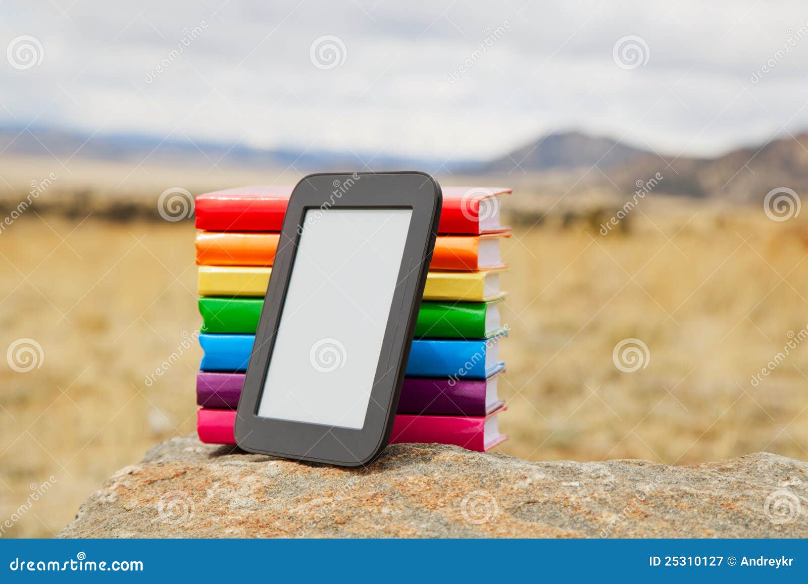 Stack of Printed Books with Electronic Book Reader Stock Image - Image ...