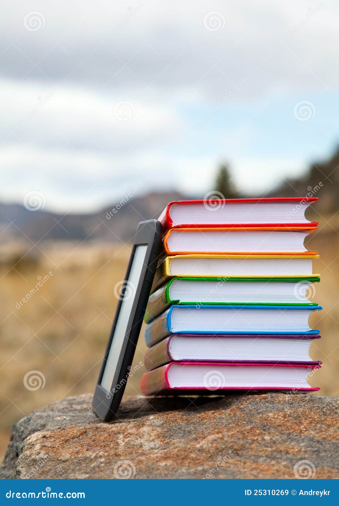 Stack of Printed Books with Electronic Book Reader Stock Image - Image ...