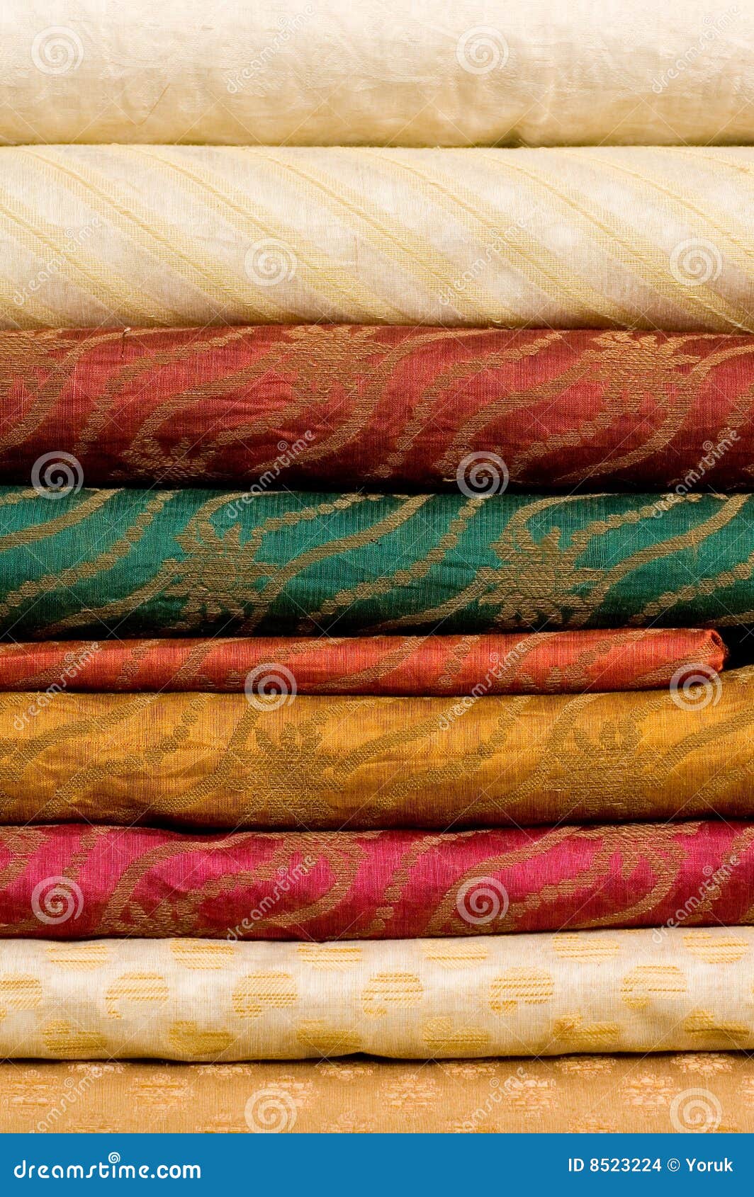 Stack of Printed Silk Fabrics Stock Photo - Image of detail, green: 8523224