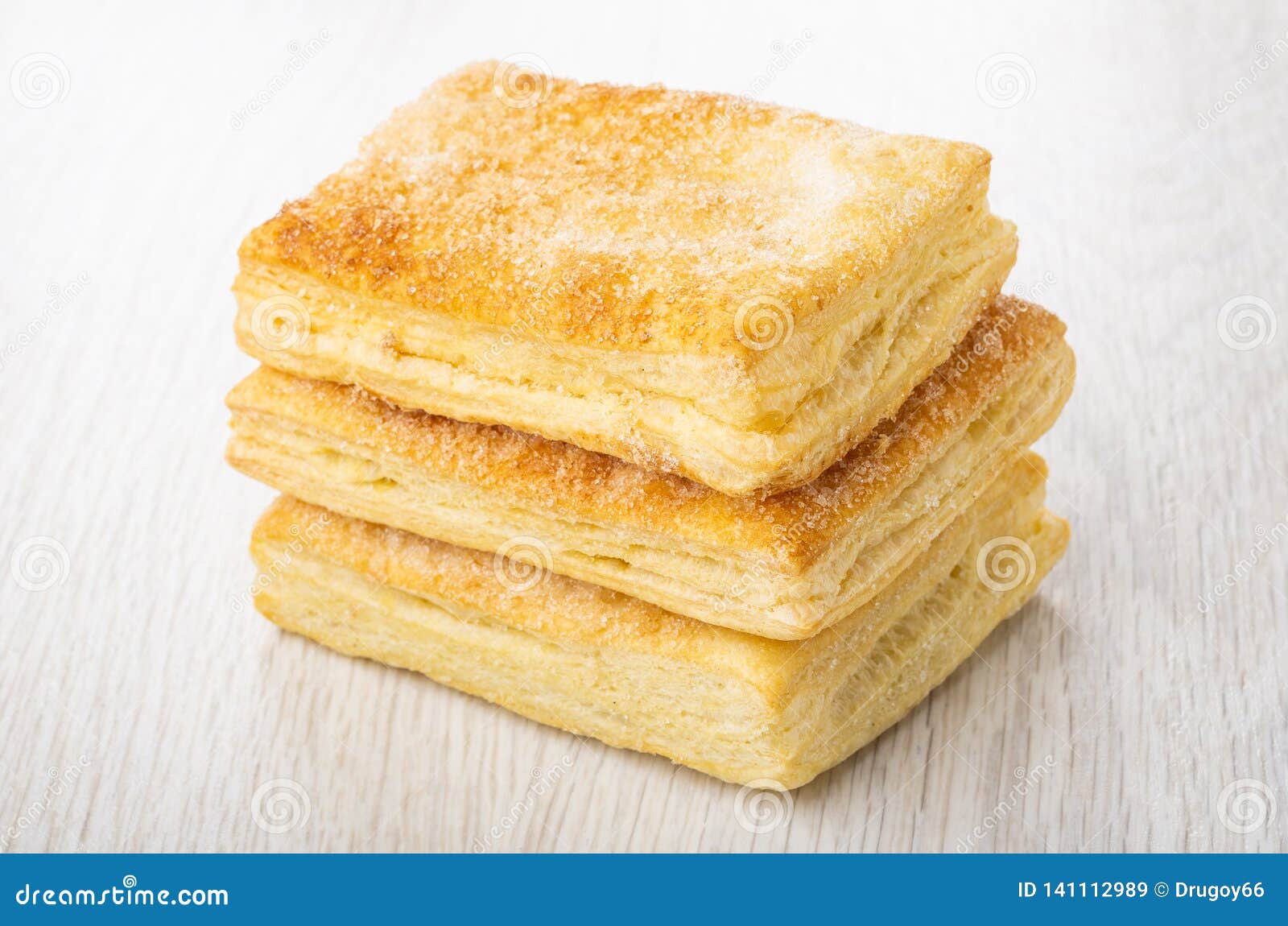 Stack of Puff Pastry with Sugar on Table Stock Image - Image of closeup ...