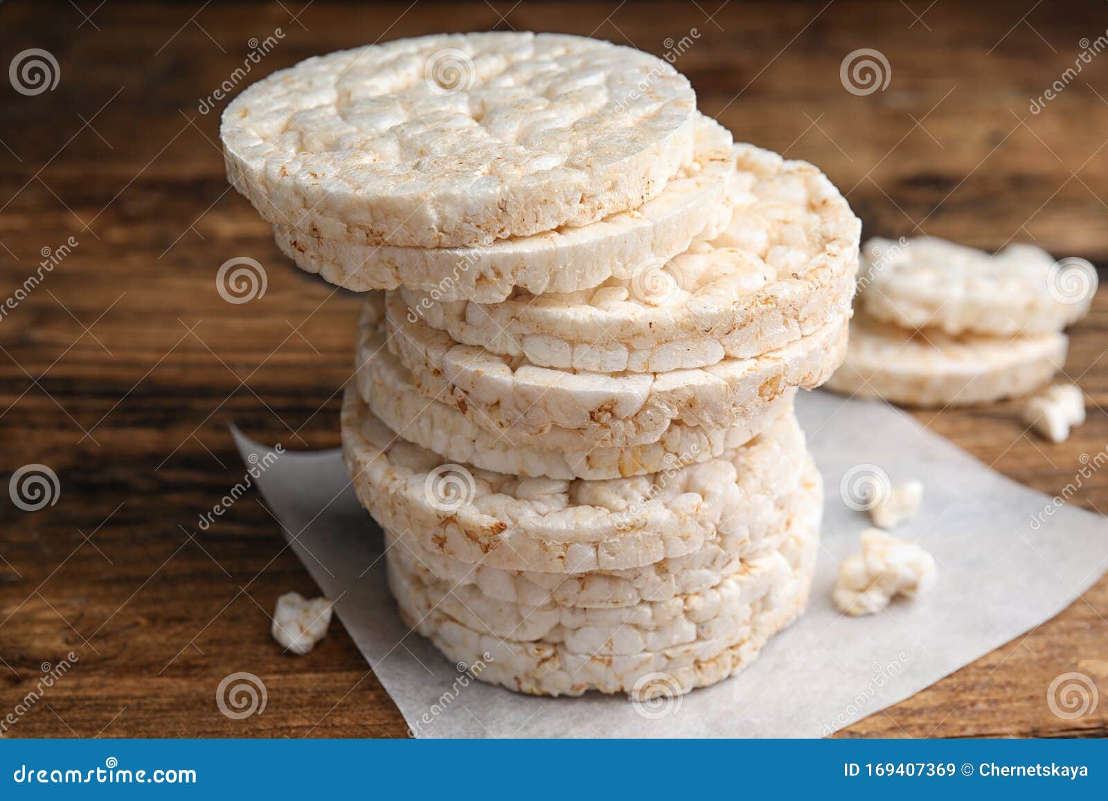 Stack of Puffed Rice Cakes on Wooden Table Stock Image - Image of fresh ...