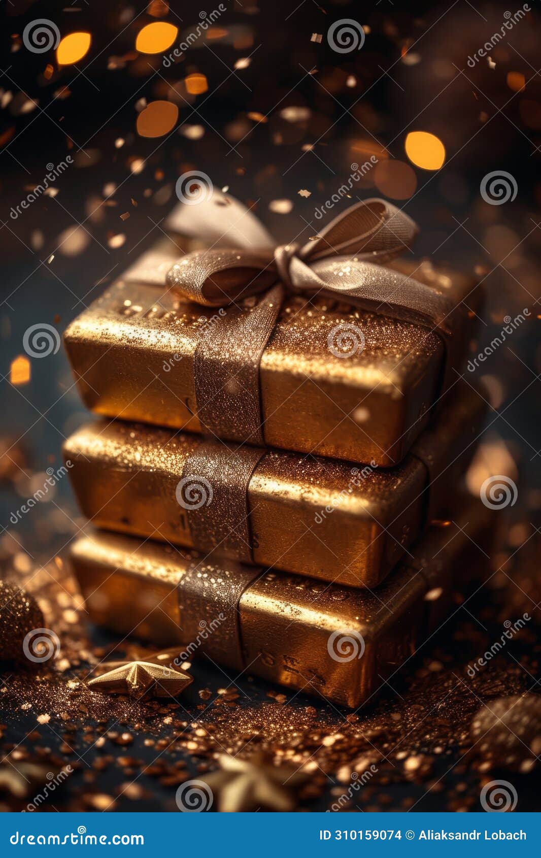 A Stack of Pure Gold Bars in a Gift Ribbon . the Concept of Business ...