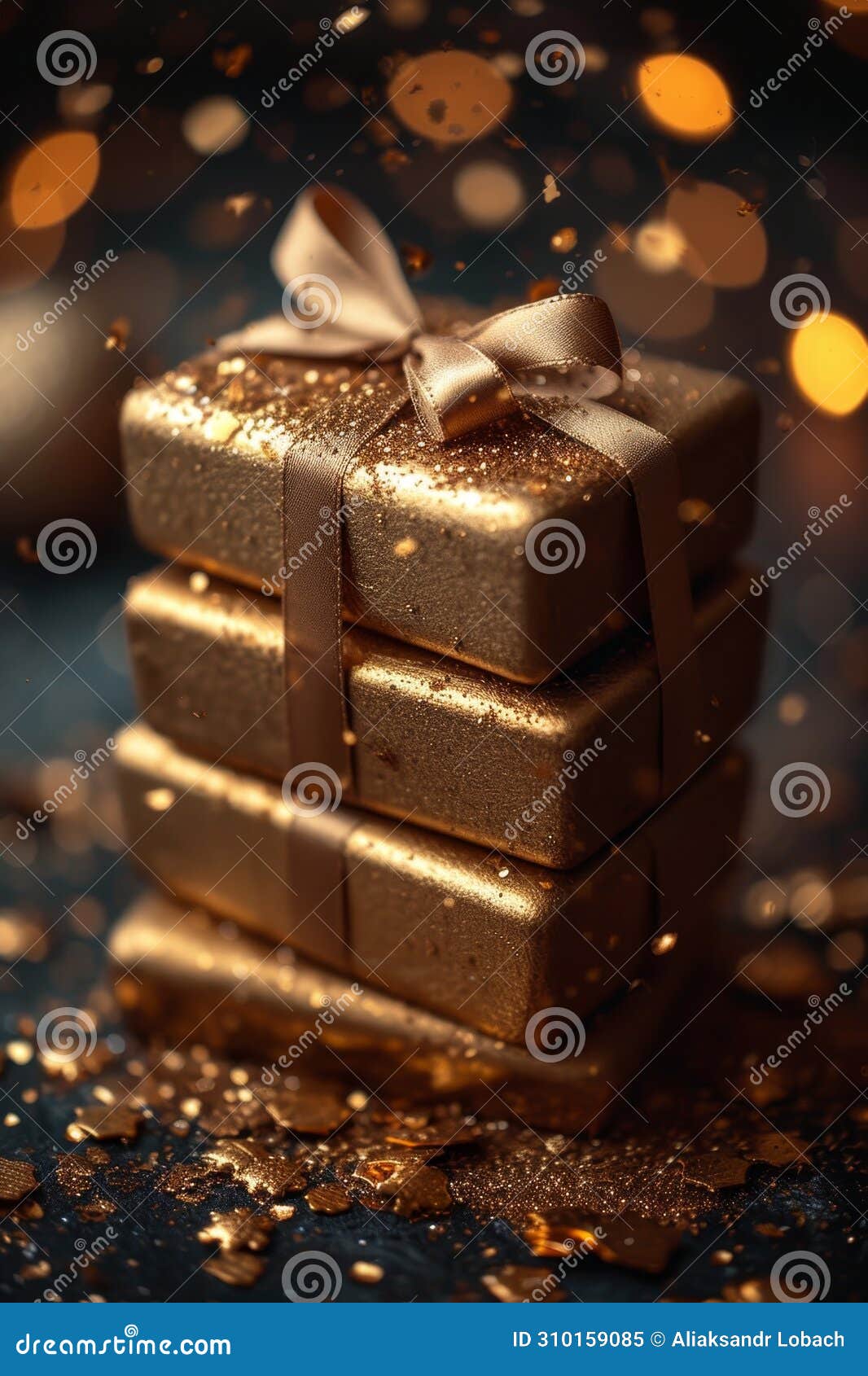 A Stack of Pure Gold Bars in a Gift Ribbon . the Concept of Business ...