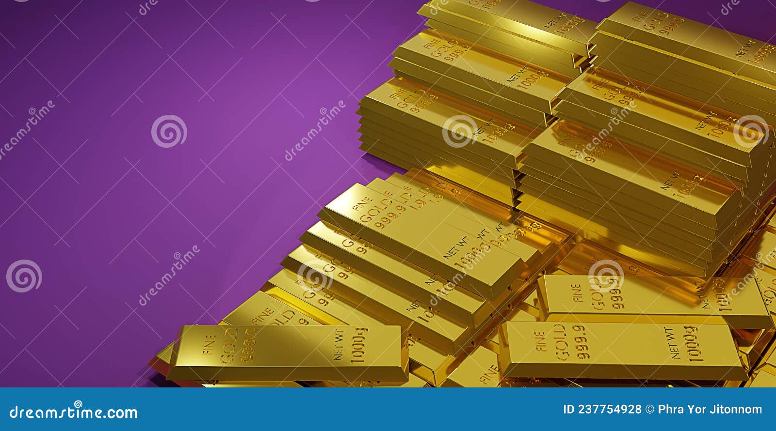 Stack of Pure Gold Bars on Purple Background with Space for Text ...
