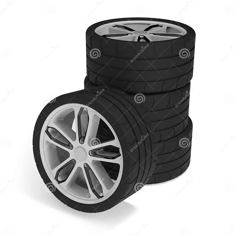 Stack of racing car wheels stock illustration. Illustration of sport ...