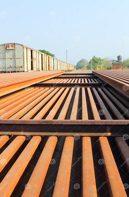 A stack of railroad tracks stock image. Image of road - 30264211