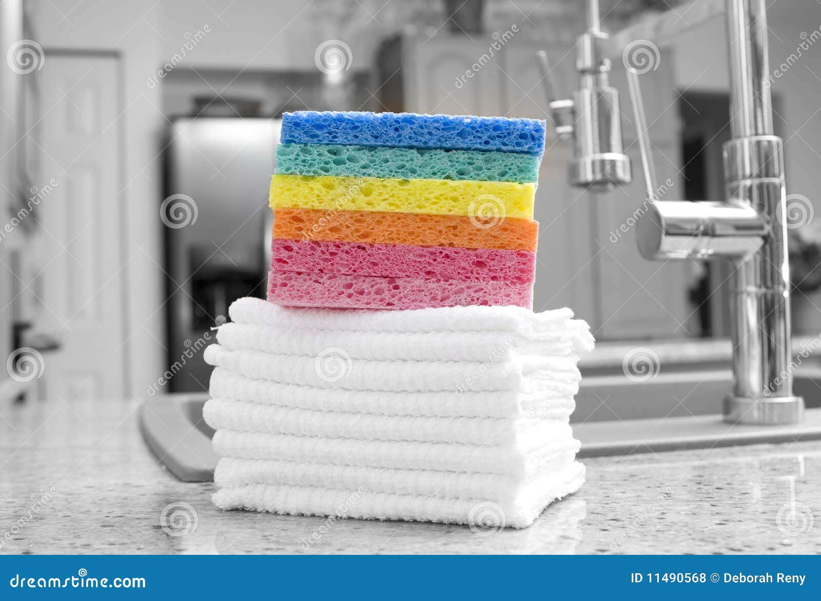 Stack of Rainbow Sponges and Cloths Stock Photo - Image of clean ...