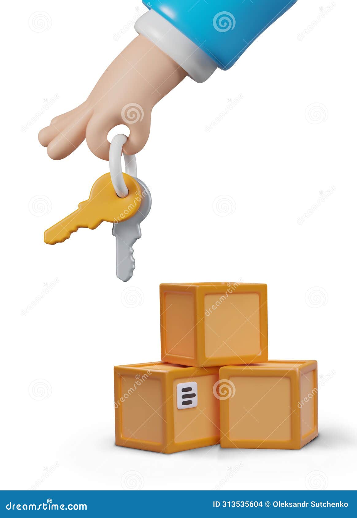 Stack of Realistic Boxes, Hand Holding Keys. Vector Composition on ...