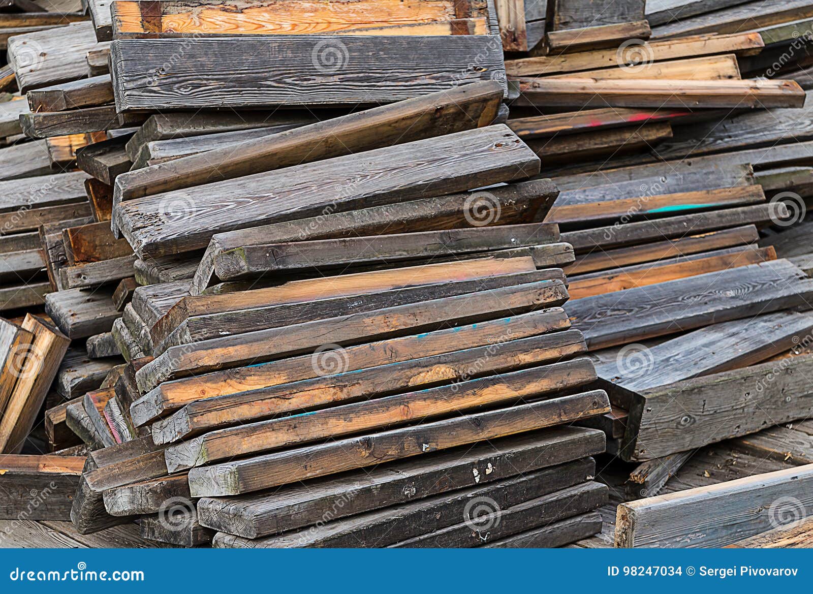 Stack of Reclining Old Brown Gray Boards Repair Restoration Building ...