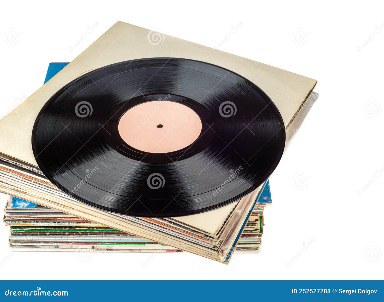 Stack of Records in a Package and One Disc on Top of the Stack. Stock ...