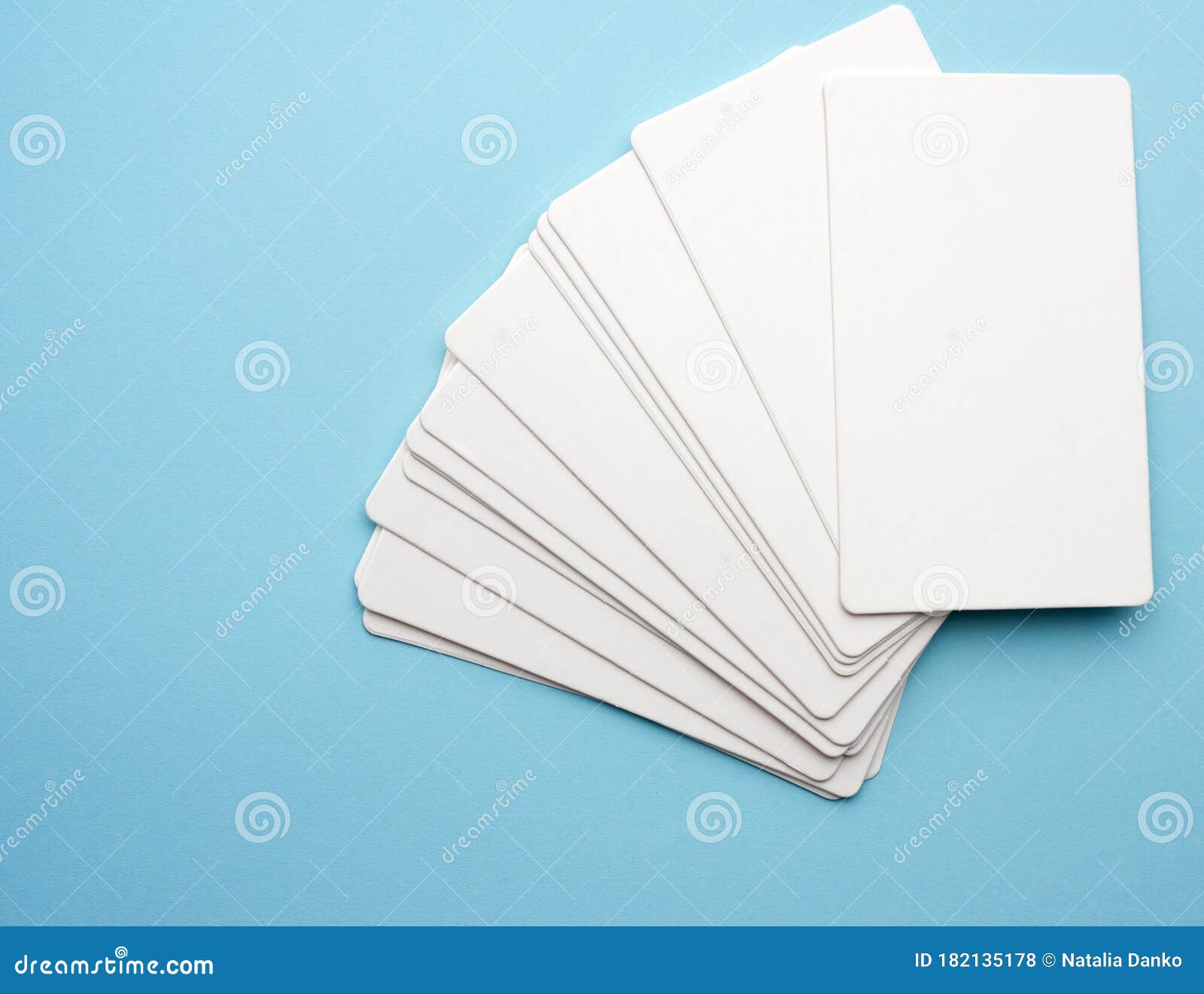 Stack of Rectangular White Paper Blank Business Cards on Blue ...