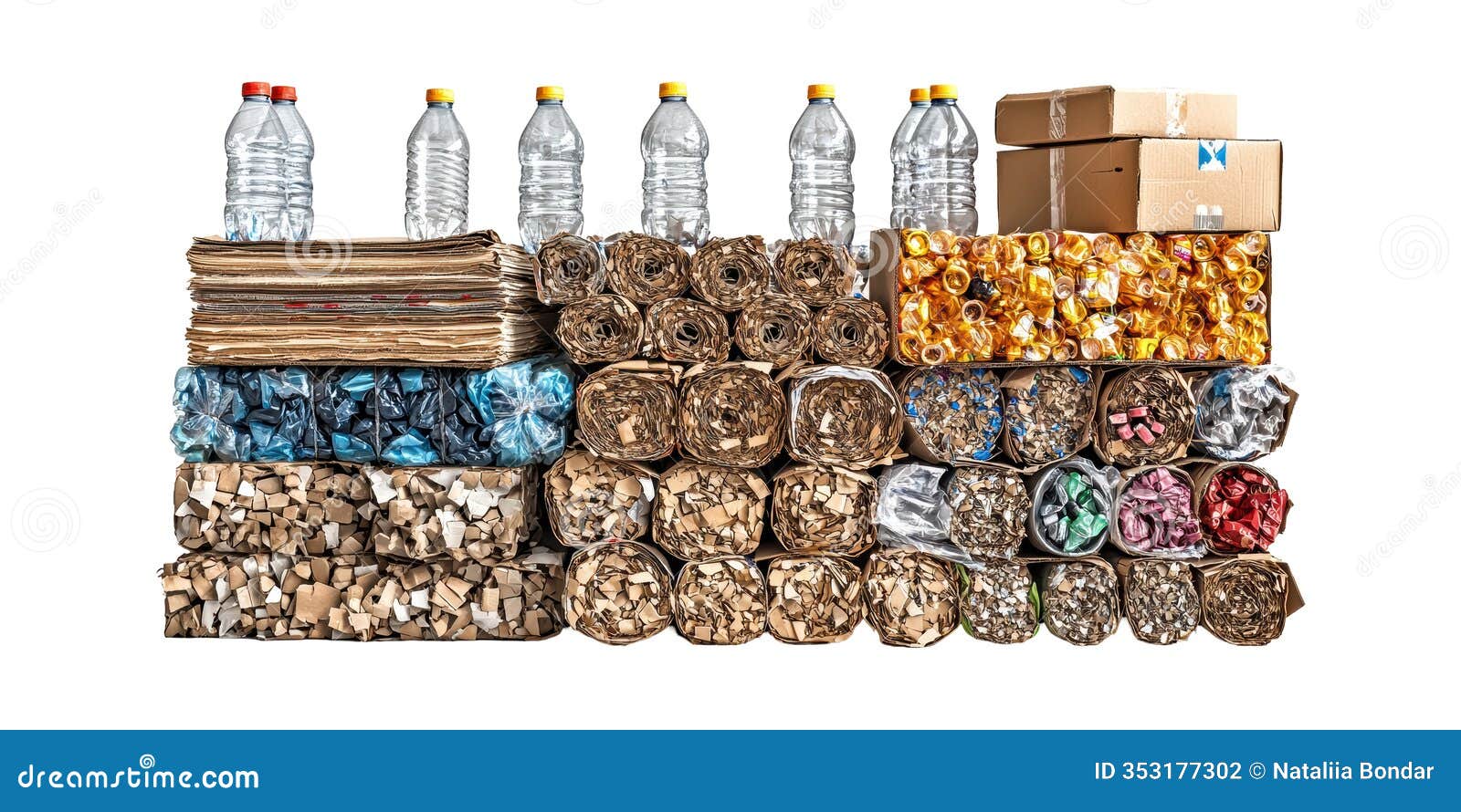 Stack of Recyclable Materials Including Bottles and Cardboard Isolated ...