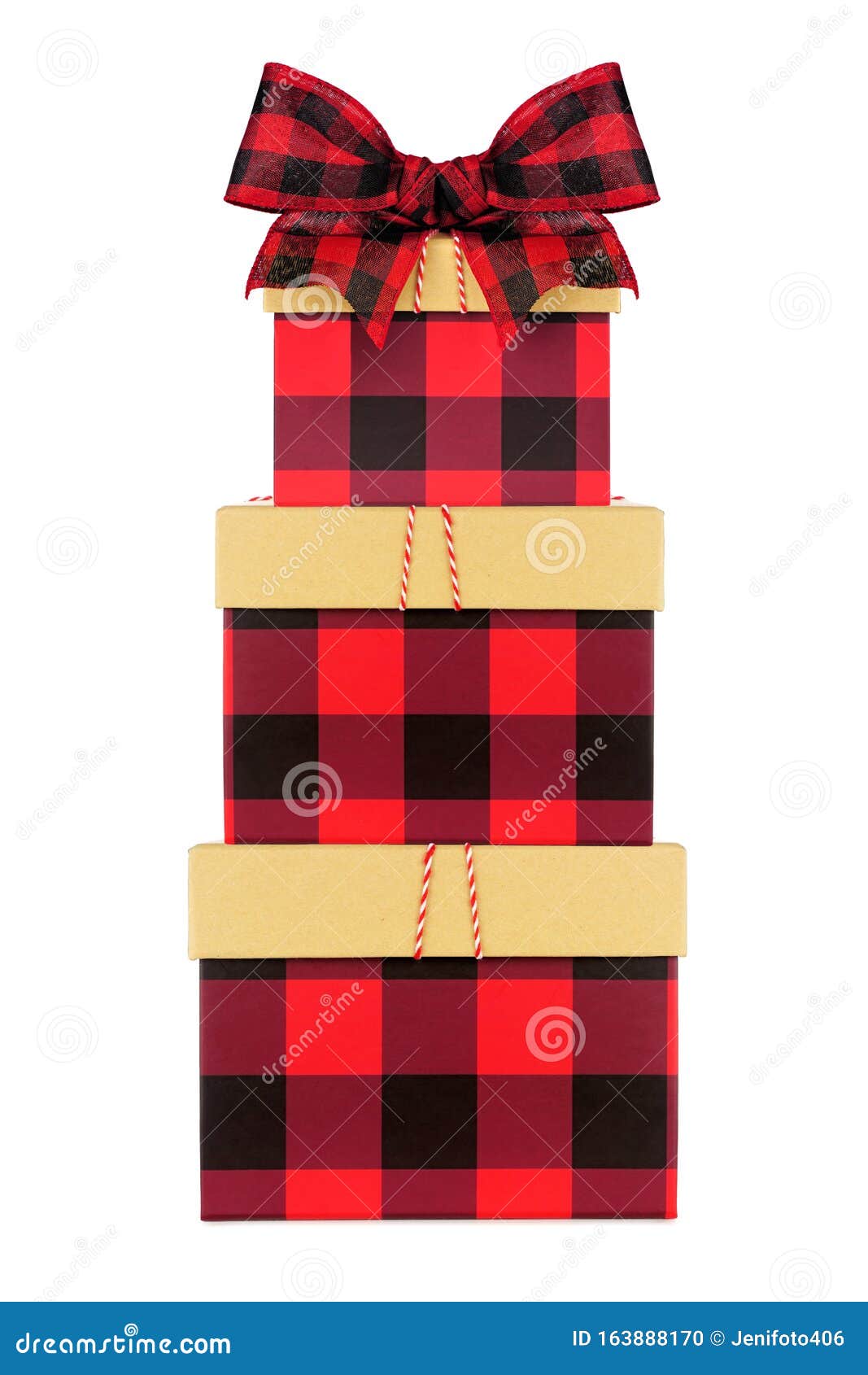 Stack of Red and Black Buffalo Plaid Christmas Gift Boxes with Lid and ...