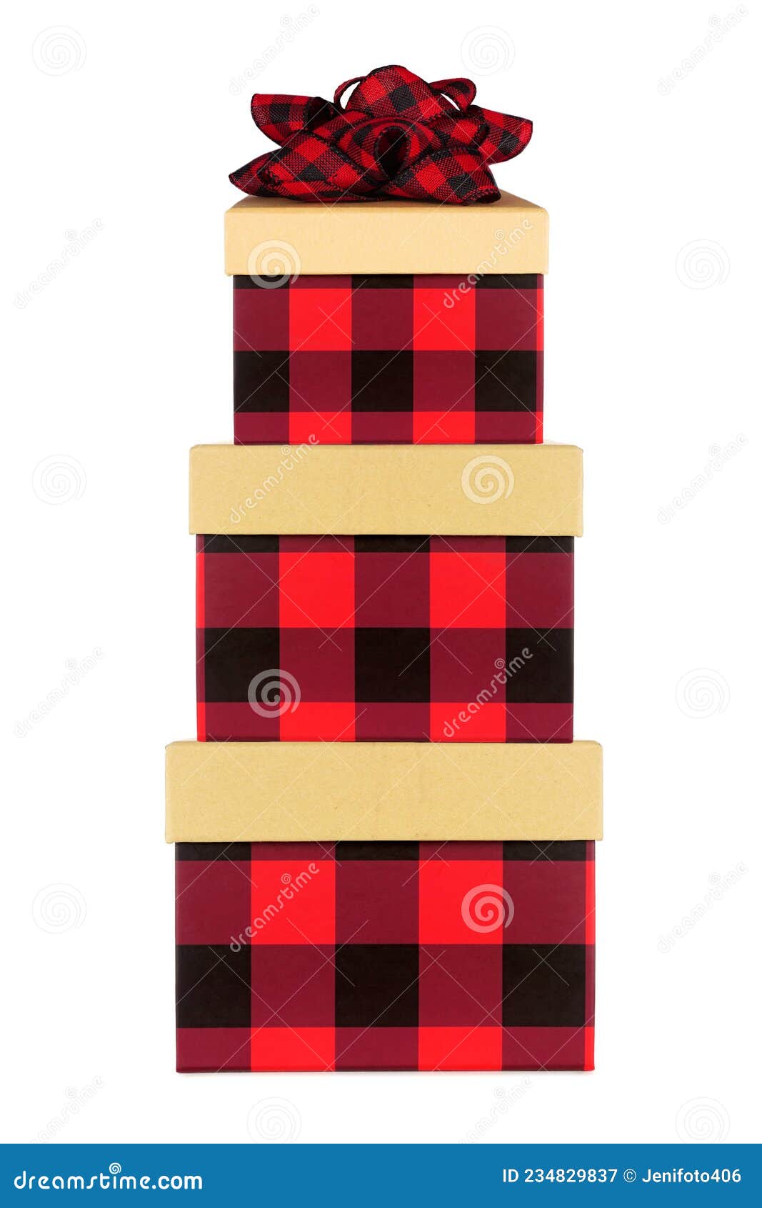 Stack of Red and Black Check Christmas Gift Boxes Isolated on White ...