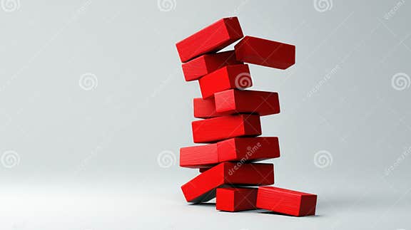 Stack of Red Blocks Collapsing in Minimalist Composition Stock ...