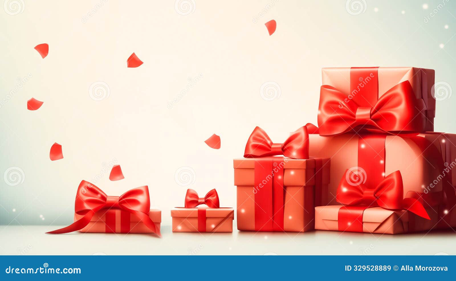 A Stack of Red Boxes with Red Bows on Top. Stock Image - Image of flat ...