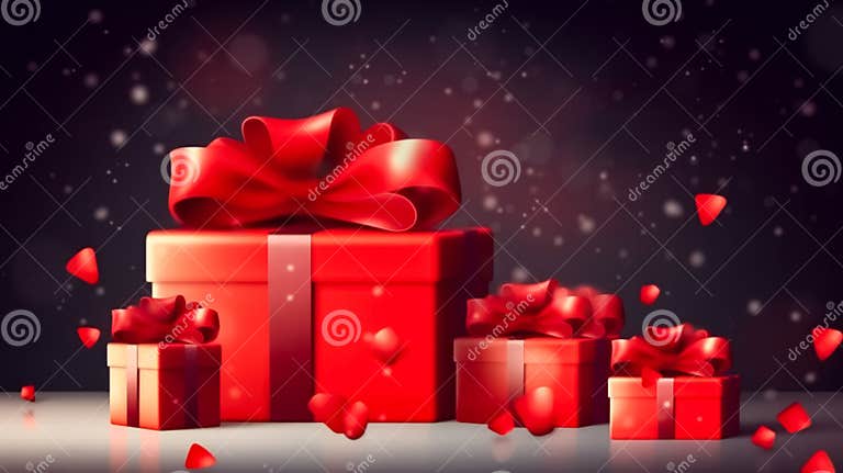 A Stack of Red Boxes with Red Bows on Top Stock Photo - Image of ...