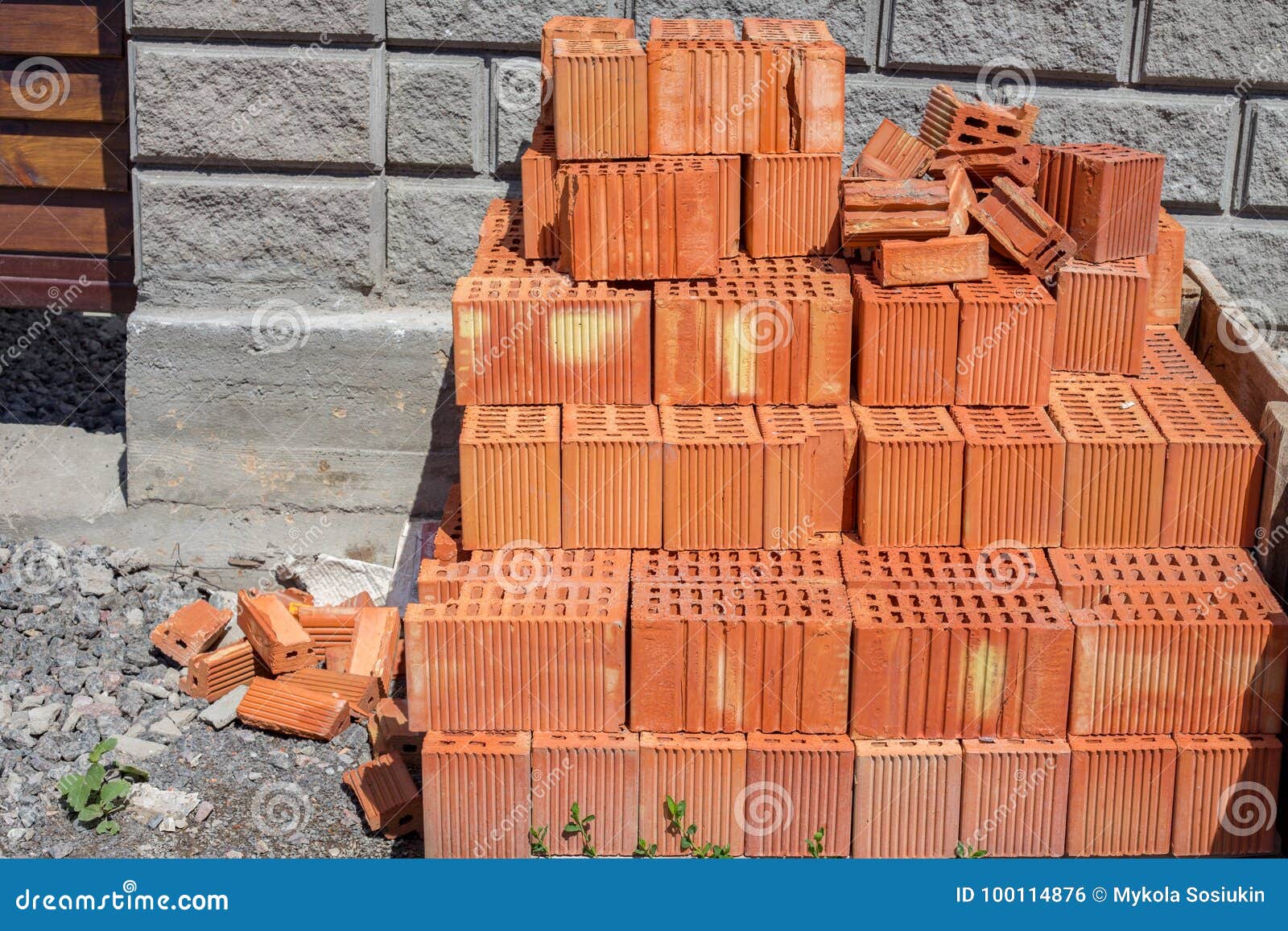 Stack of Red Brick : Masonry Brick Wall Work Detail Stock Photo - Image ...