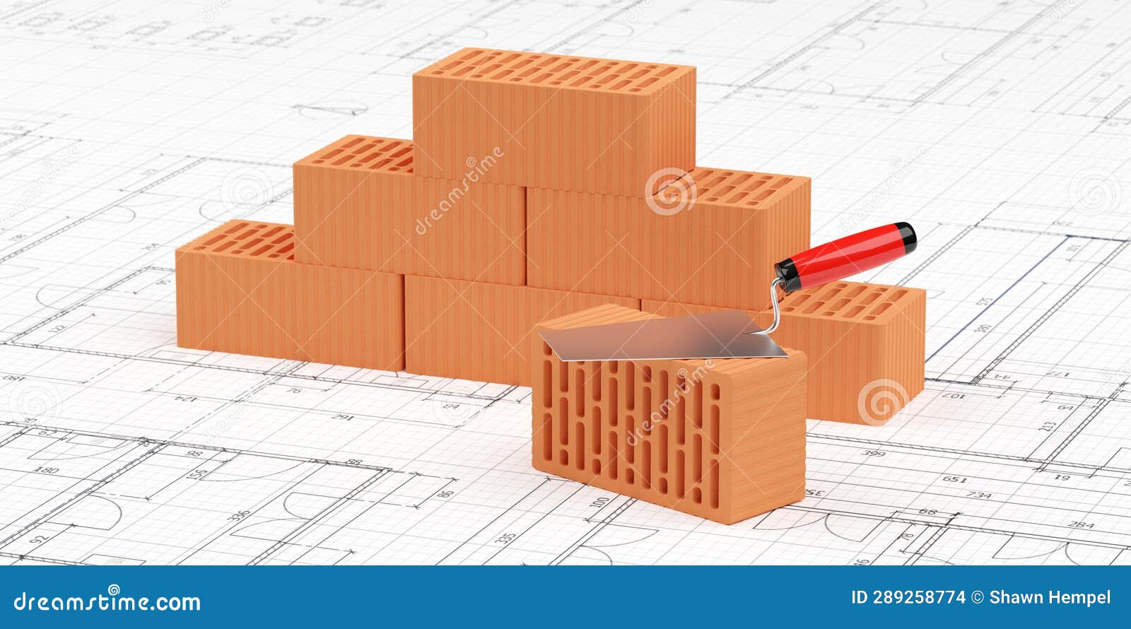 Stack of Red Brick Stones with Single Brick with Trowel on Top on ...
