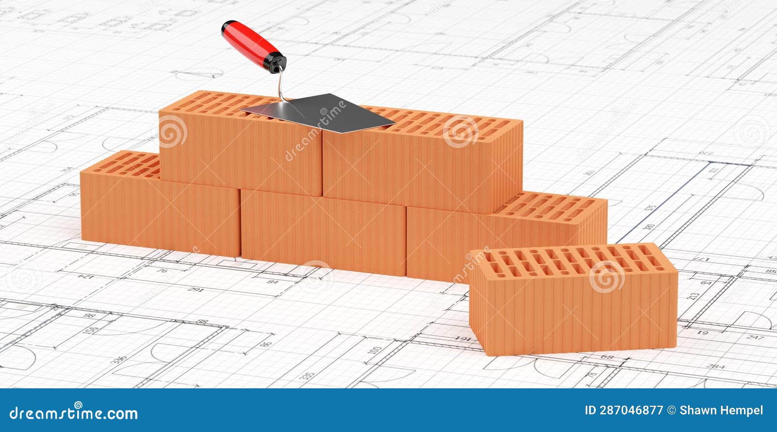 Stack of Red Brick Stones with Trowel on Top on Architectural Building ...