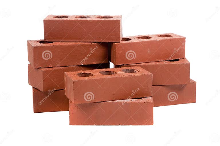 Stack of Red Bricks on White Stock Image - Image of background, rough ...