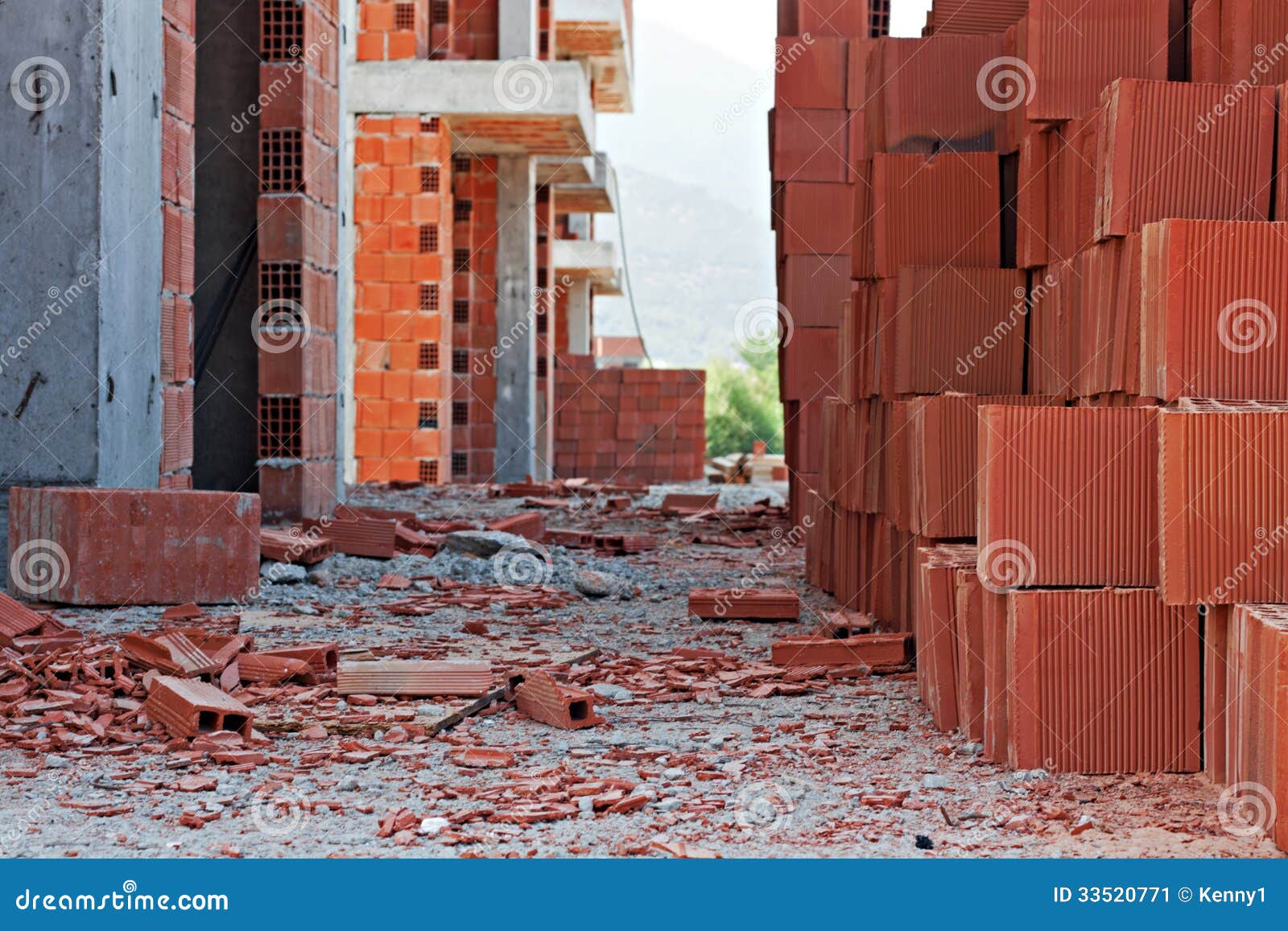 Stack of Red Building Blocks on Messy Site Stock Image - Image of ...