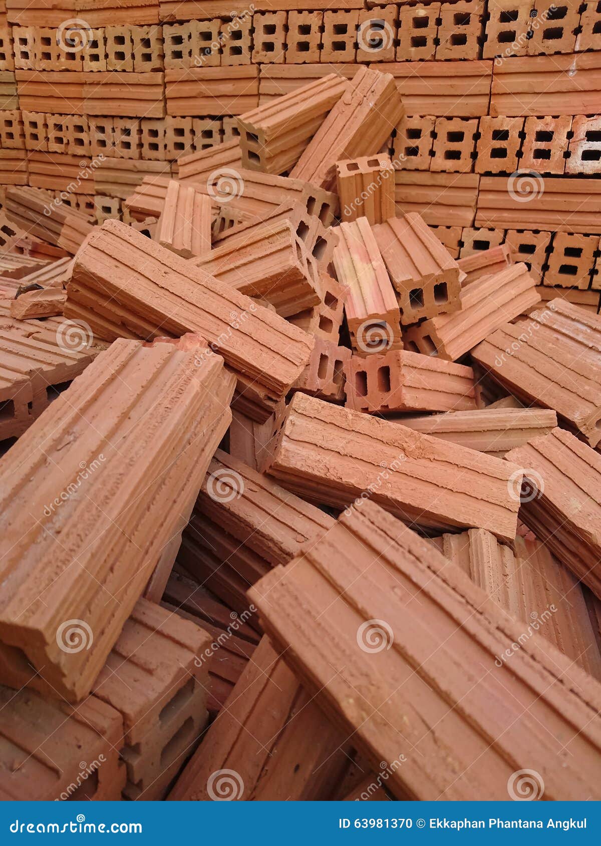 Stack of red clay bricks stock photo. Image of background - 63981370