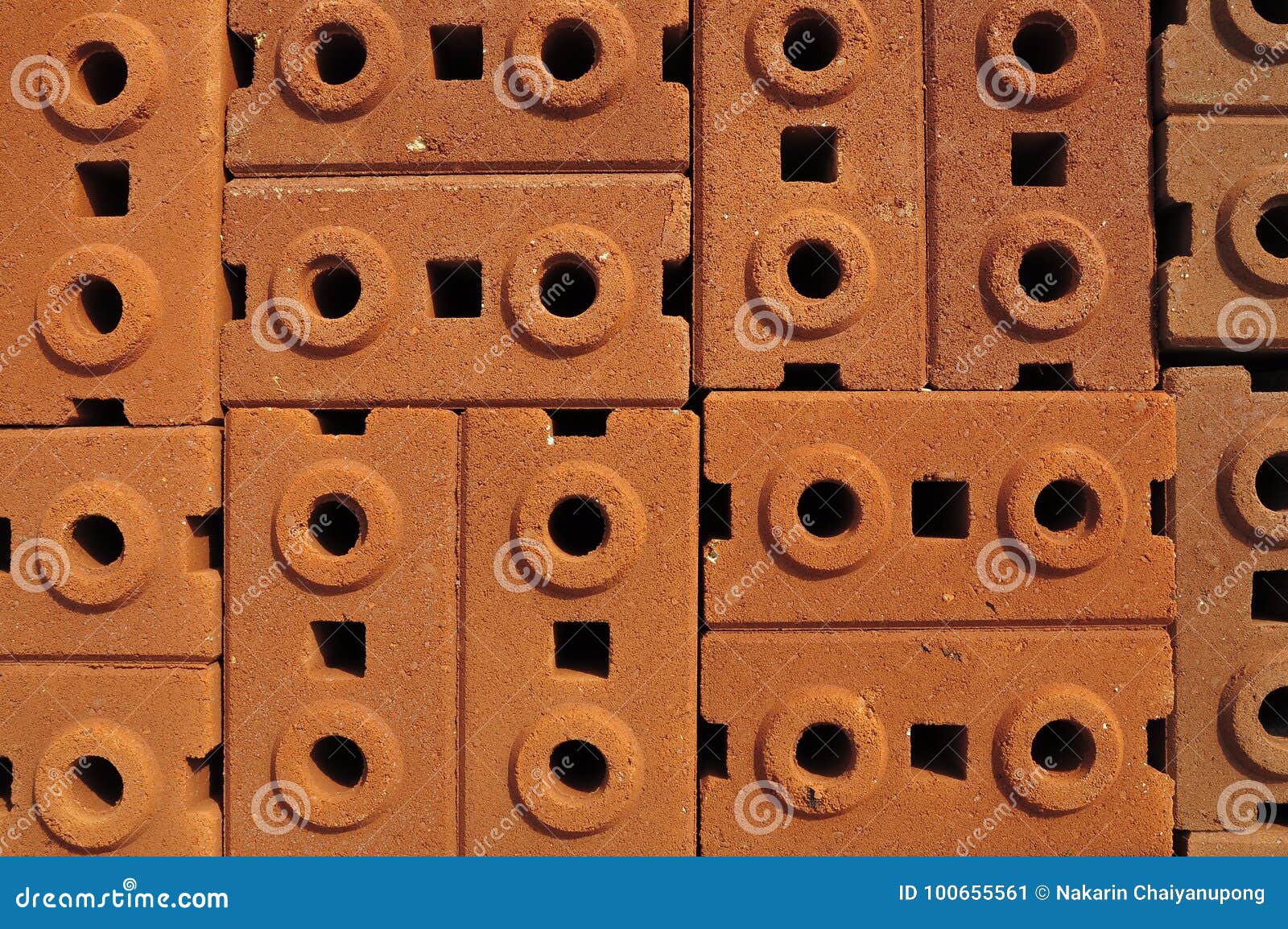Stack of red clay bricks stock image. Image of object - 100655561