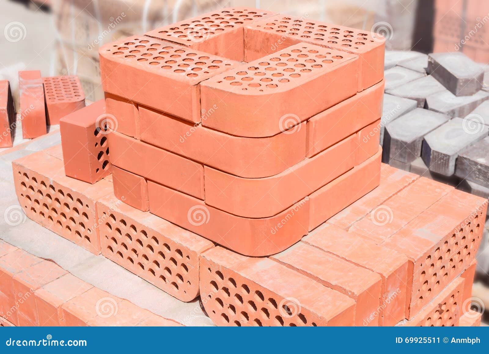 Stack of Red Decorative Face Bricks Against of Another Bricks Stock ...