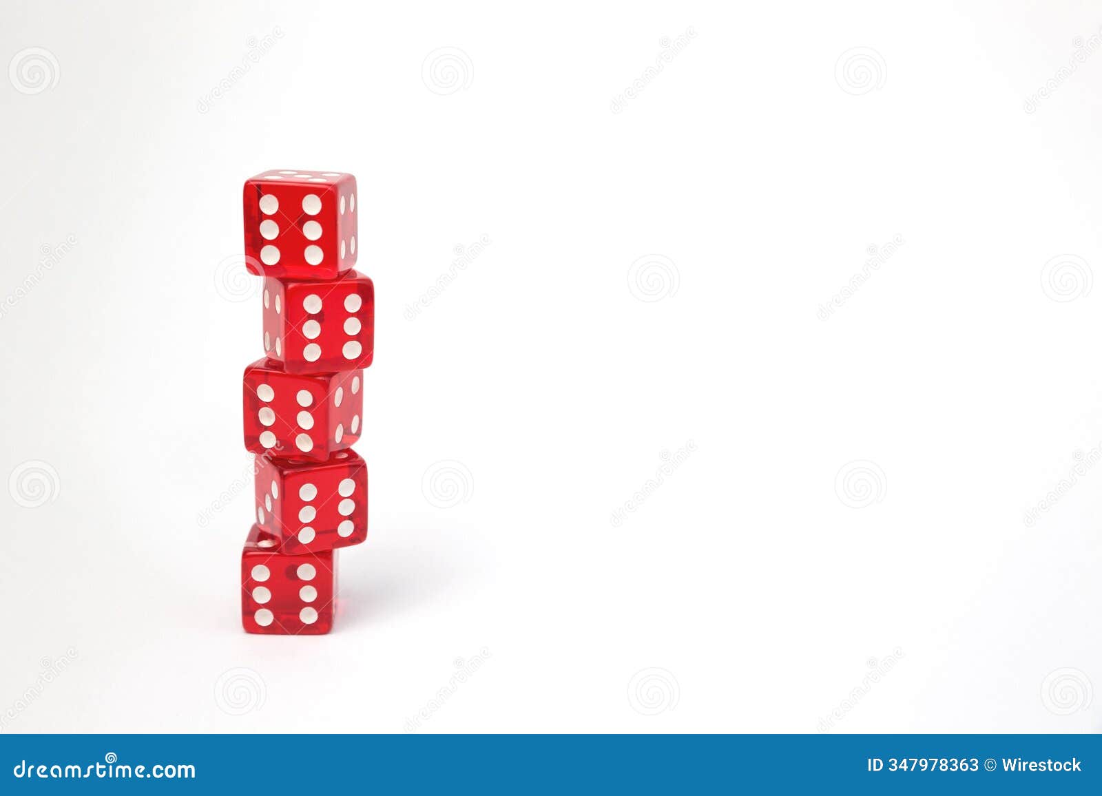 Stack of Red Dice with White Dots on a Plain White Background ...